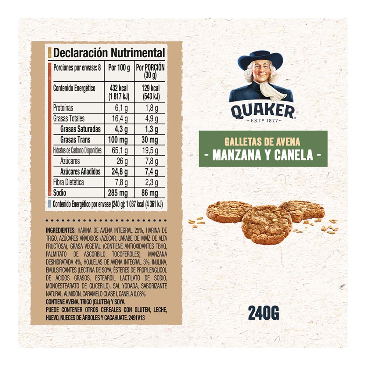 Galletas De Avena Quaker Manzana Y Canela 240g | Chedraui