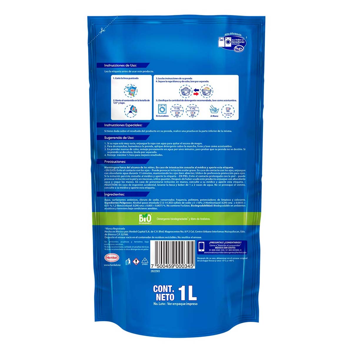 Detergente Líquido 123 Maxi Poder Color 1L | Chedraui