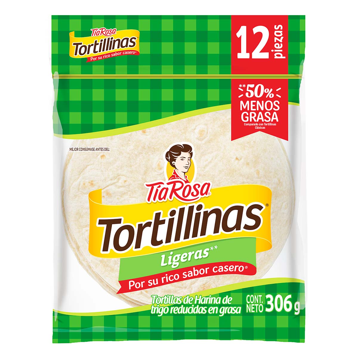 Tortilla de harina Tía Rosa 50% Menos Grasa de 306g con 12 Piezas ...