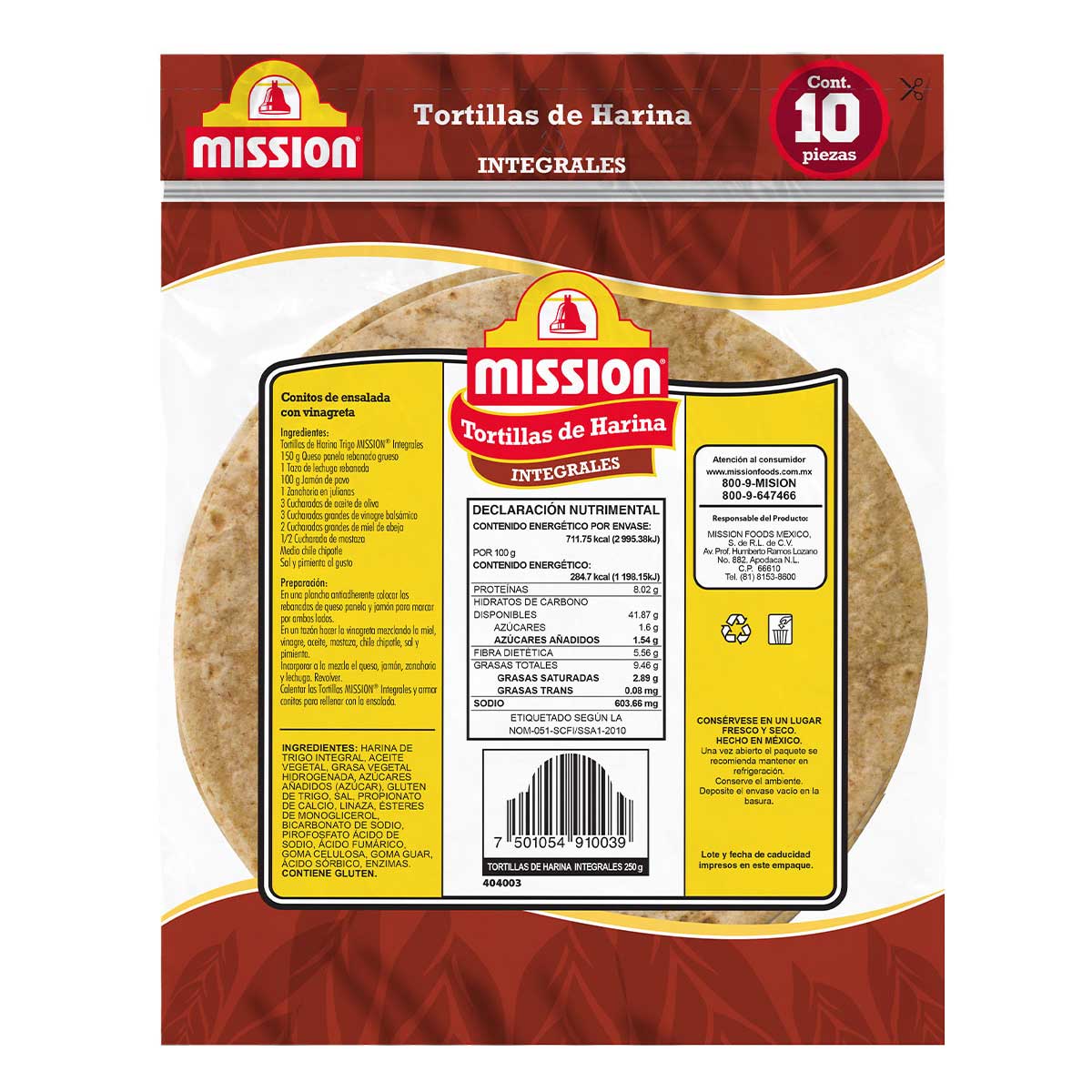 Tortilla Mission Harina Integral 250g | Chedraui
