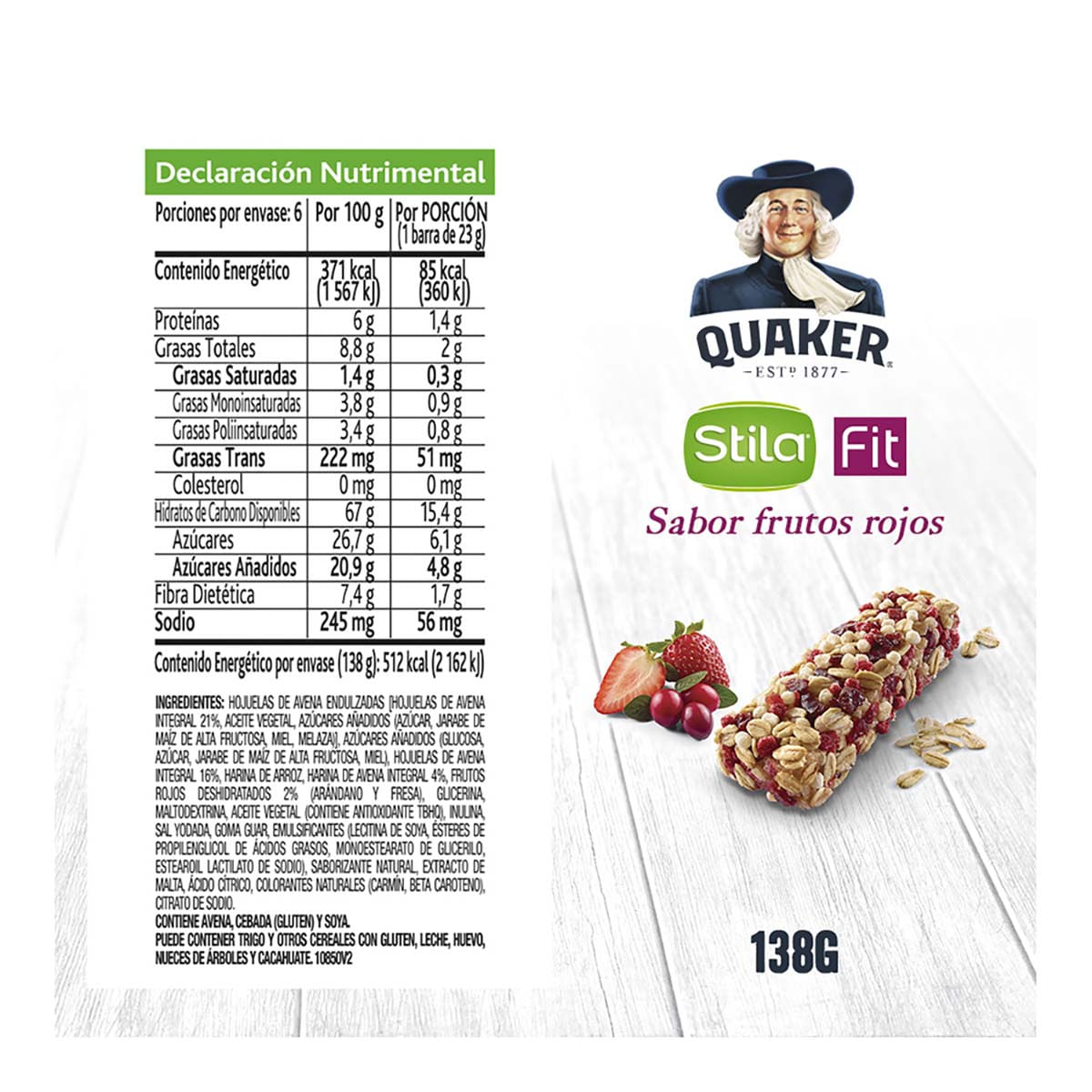 Barras De Cereal Con Frutos Rojos Quaker Stila Fit 6 Barras 138g | Chedraui
