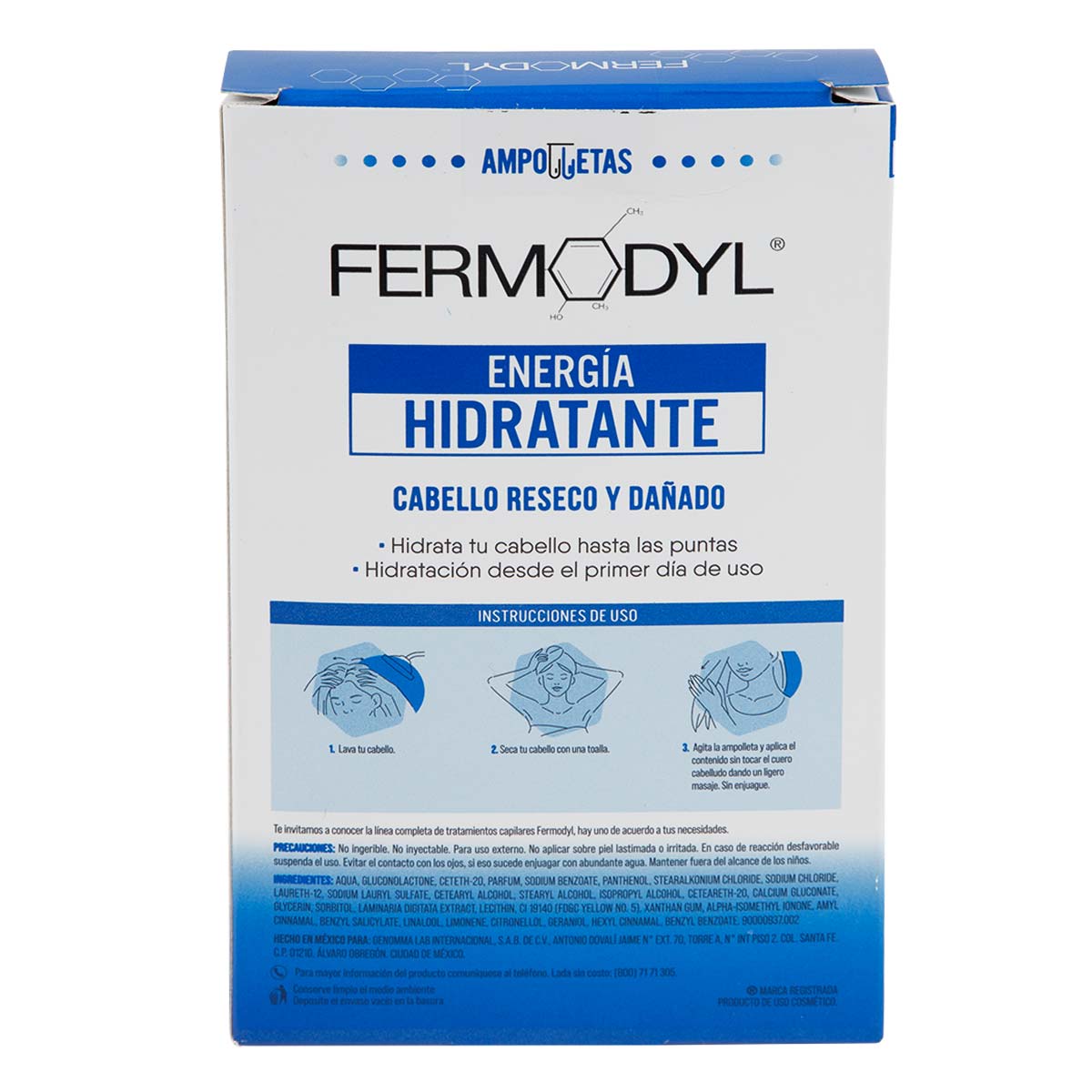 Tratamiento Capilar Fermodyl Humectación Máxima 4 Ampolletas de 15ml ...