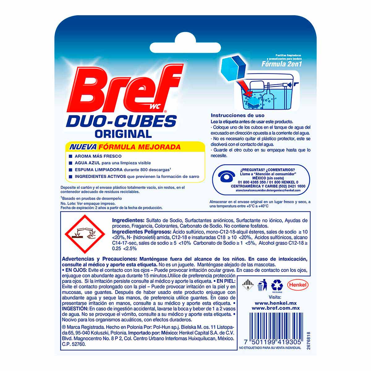 Pastillas Sanitaria Bref Duo Cubes Original 100g | Chedraui