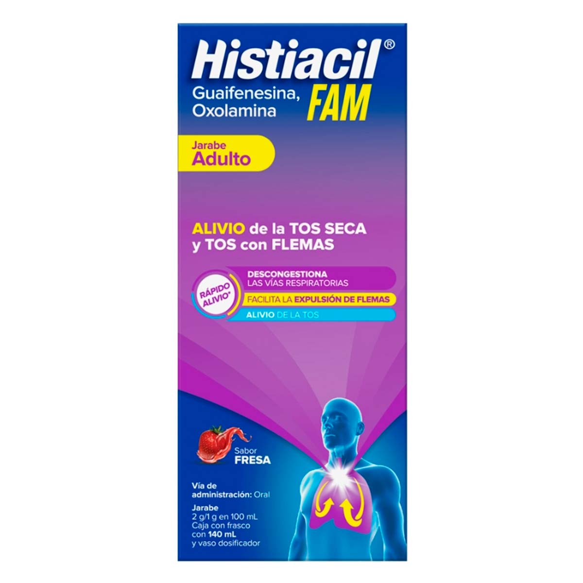 Jarabe Histiacil FAM para Adultos Sabor Fresa 140ml | Chedraui