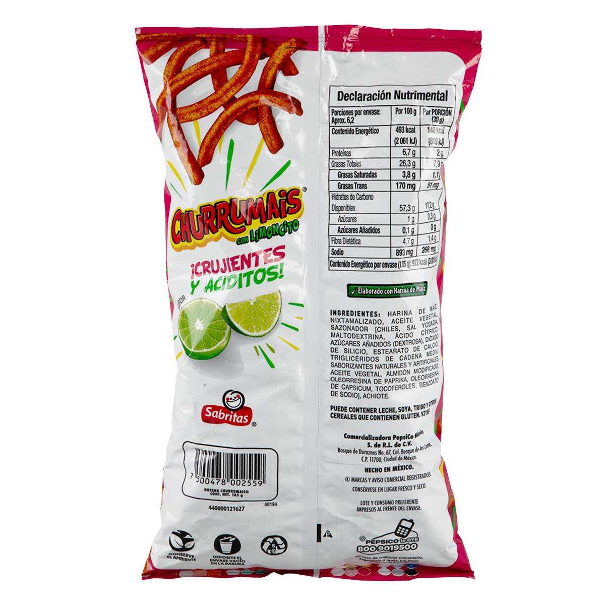 Botana Sabor Limón Y Chile Sabritas Churrumais Con Limoncito 185g ...