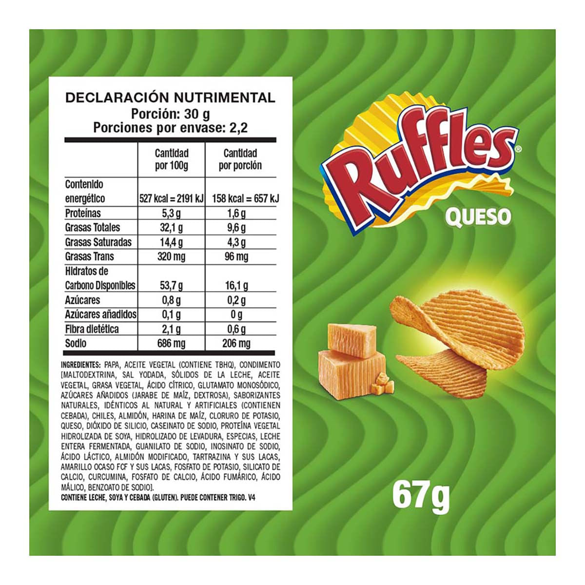 Papas Fritas Onduladas Sabor Queso Sabritas Ruffles 67g | Chedraui