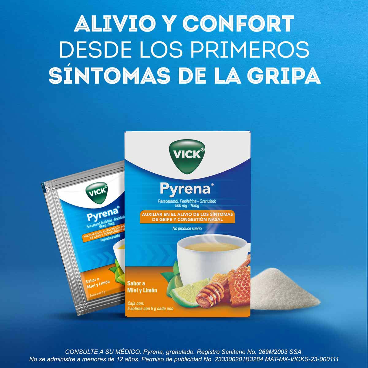 Granulado Vick Pyrena Antigripal Miel y Limón Caja con 5 Sobres | Chedraui
