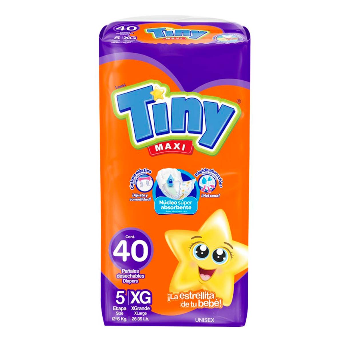 Pañales Tiny Maxi Unisex XG 40 Pañales | Chedraui