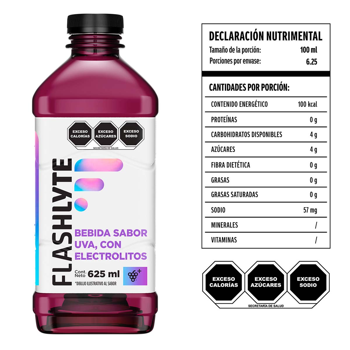 Suero Flashlyte Uva 625ml | Chedraui