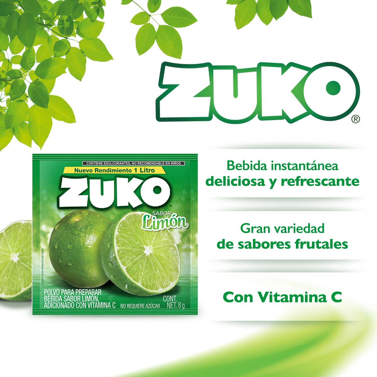 Saborizante ZUKO Sabor Limón Rinde 1 Litro 8g | Chedraui