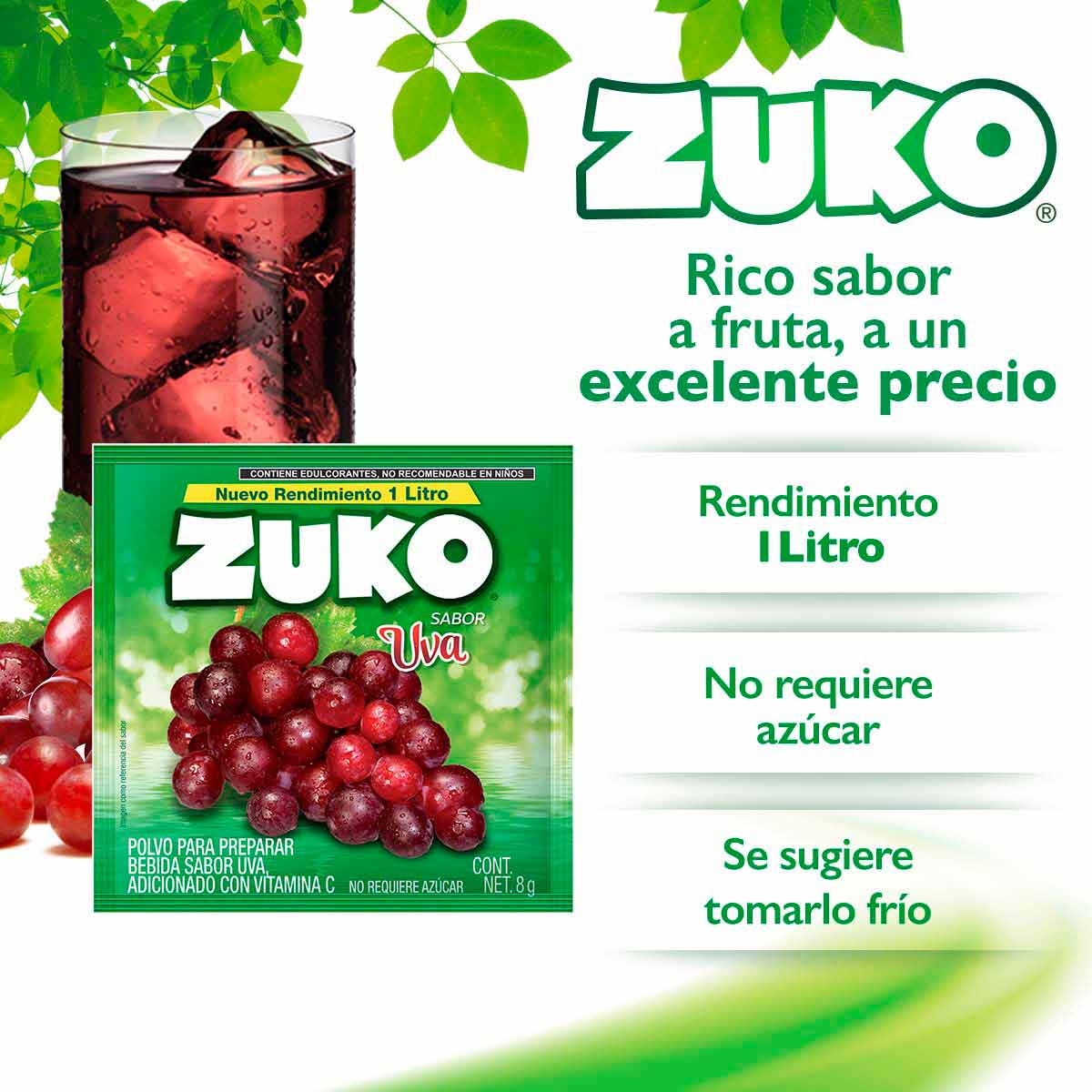 Saborizante ZUKO Sabor Uva Rinde 1 Litro 8g | Chedraui