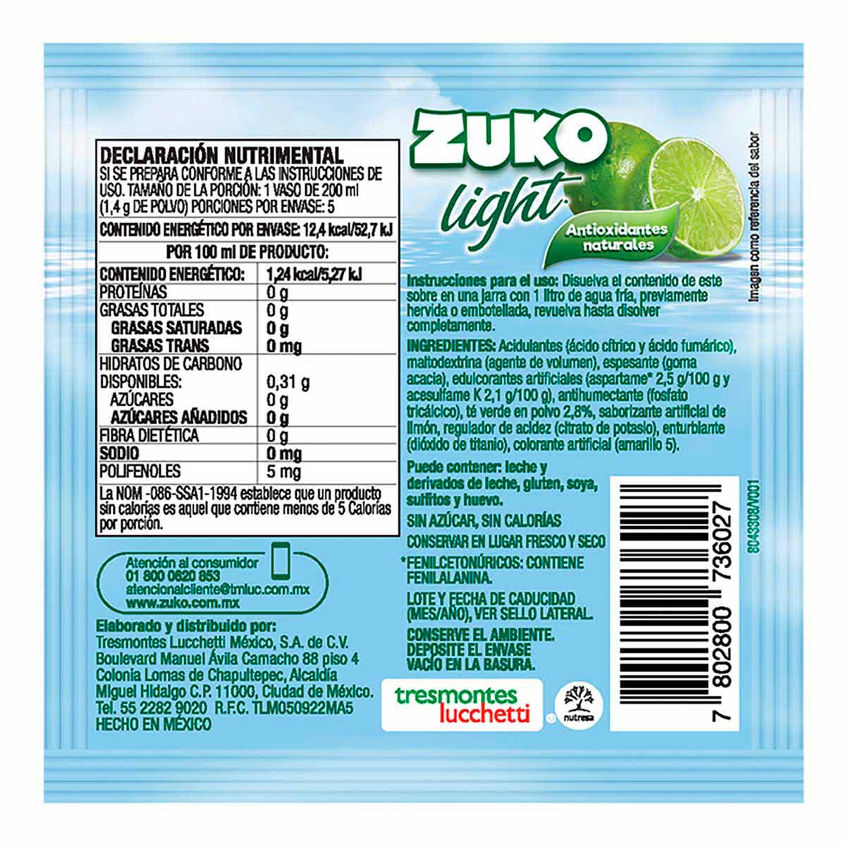 Bebida Instantánea Zuko Light Sabor Limón 7g | Chedraui