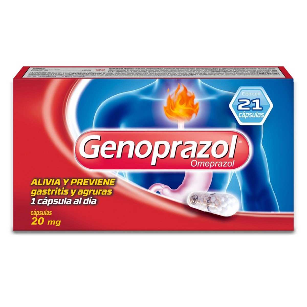 Cápsulas Genoprazol Alivio para la Gastritis Caja con 21 Cápsulas ...