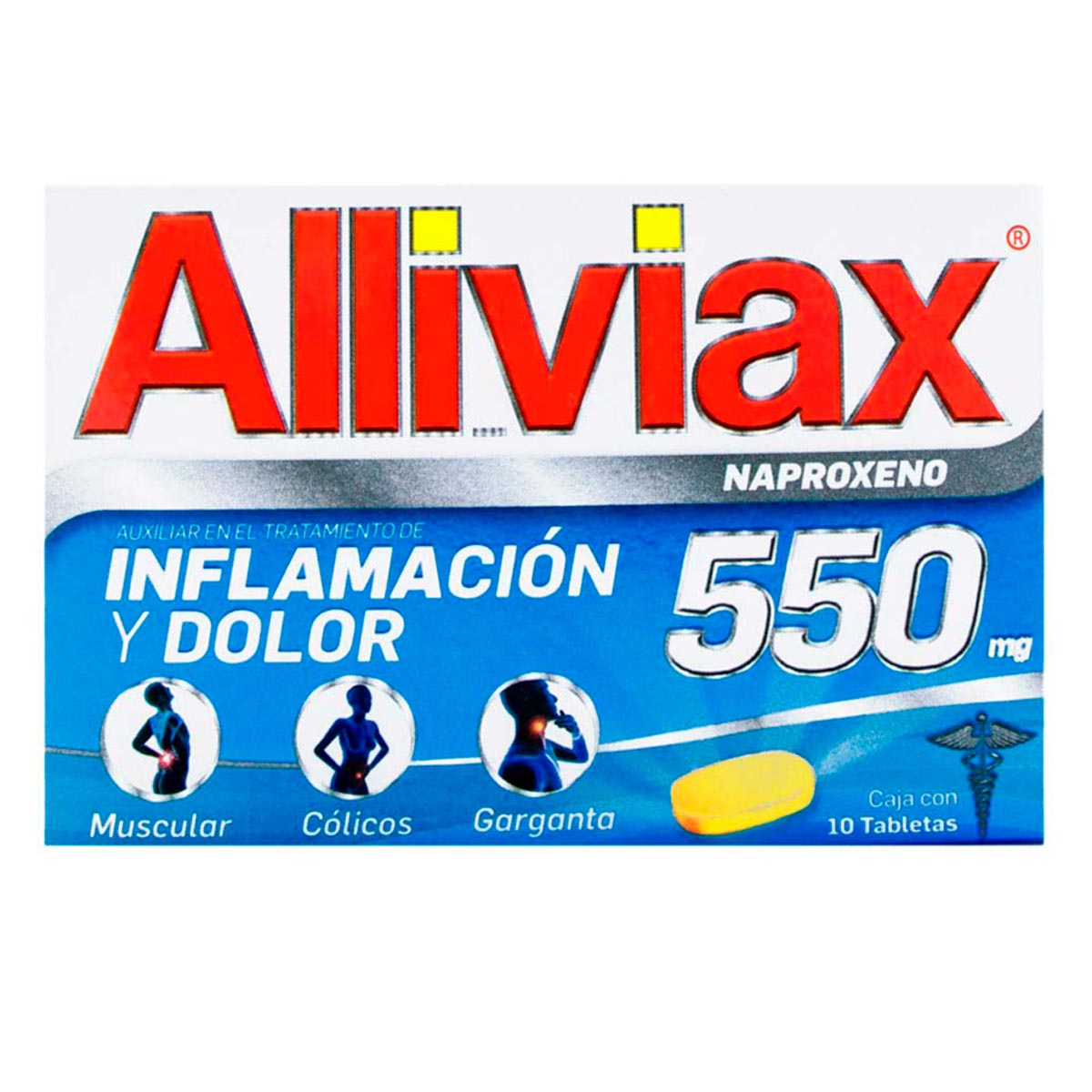 Alliviax 10 Tabletas Alivia Dolor e Inflamación Naproxeno 550 mg | Chedraui