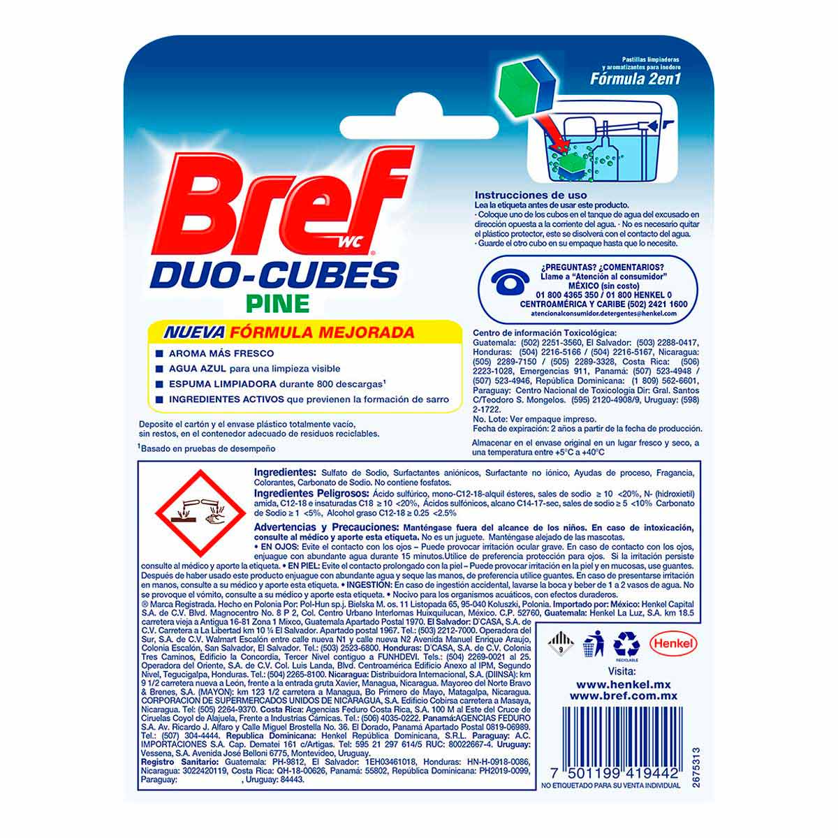 Pastillas Sanitaria Bref Duo Cubes Pino 100g | Chedraui