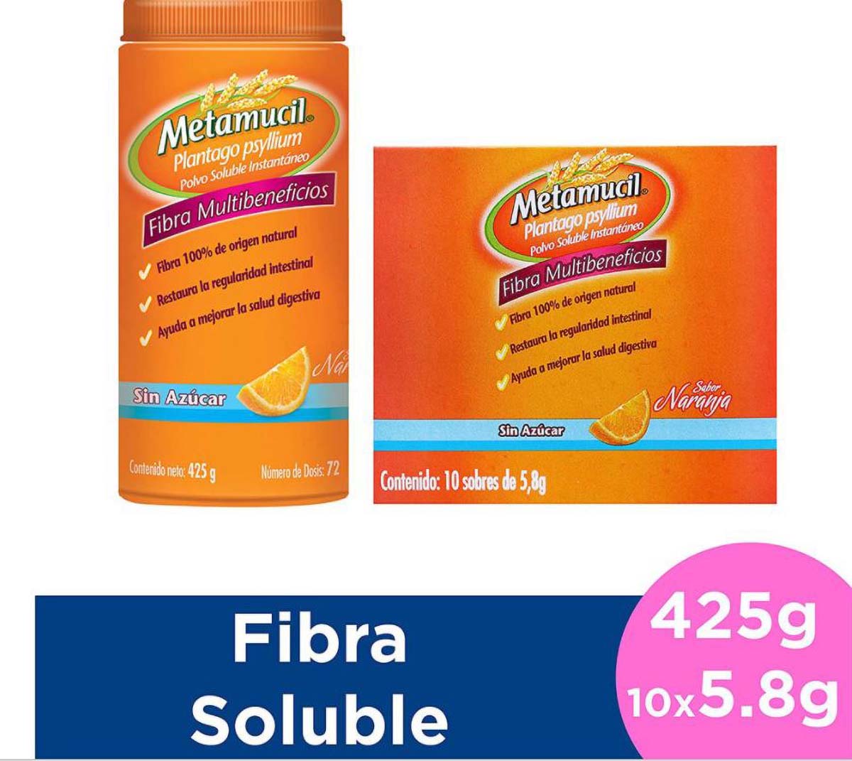 Polvo Solubre Metamucil Fibra Multibeneficios Sabor Naranja 10 Sobres ...