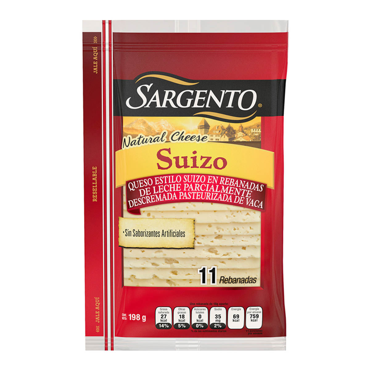 Queso Sargento Suizo Rebanado 198g | Chedraui