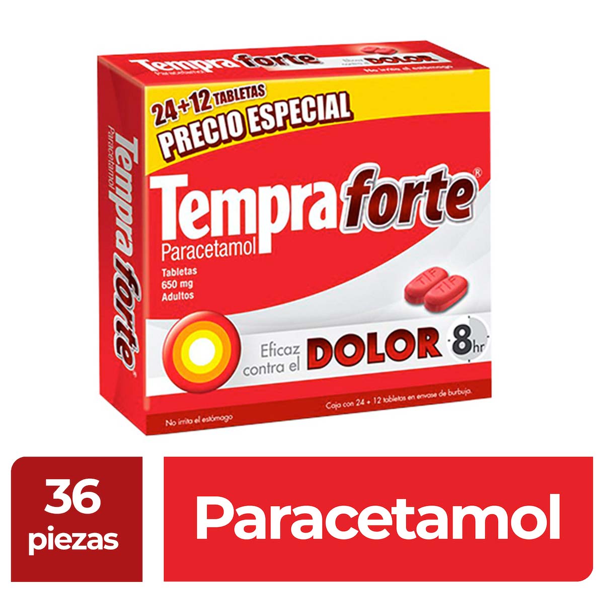 Tabletas Tempra Forte 650mg Paracetamol Adultos 36 Tabletas | Chedraui