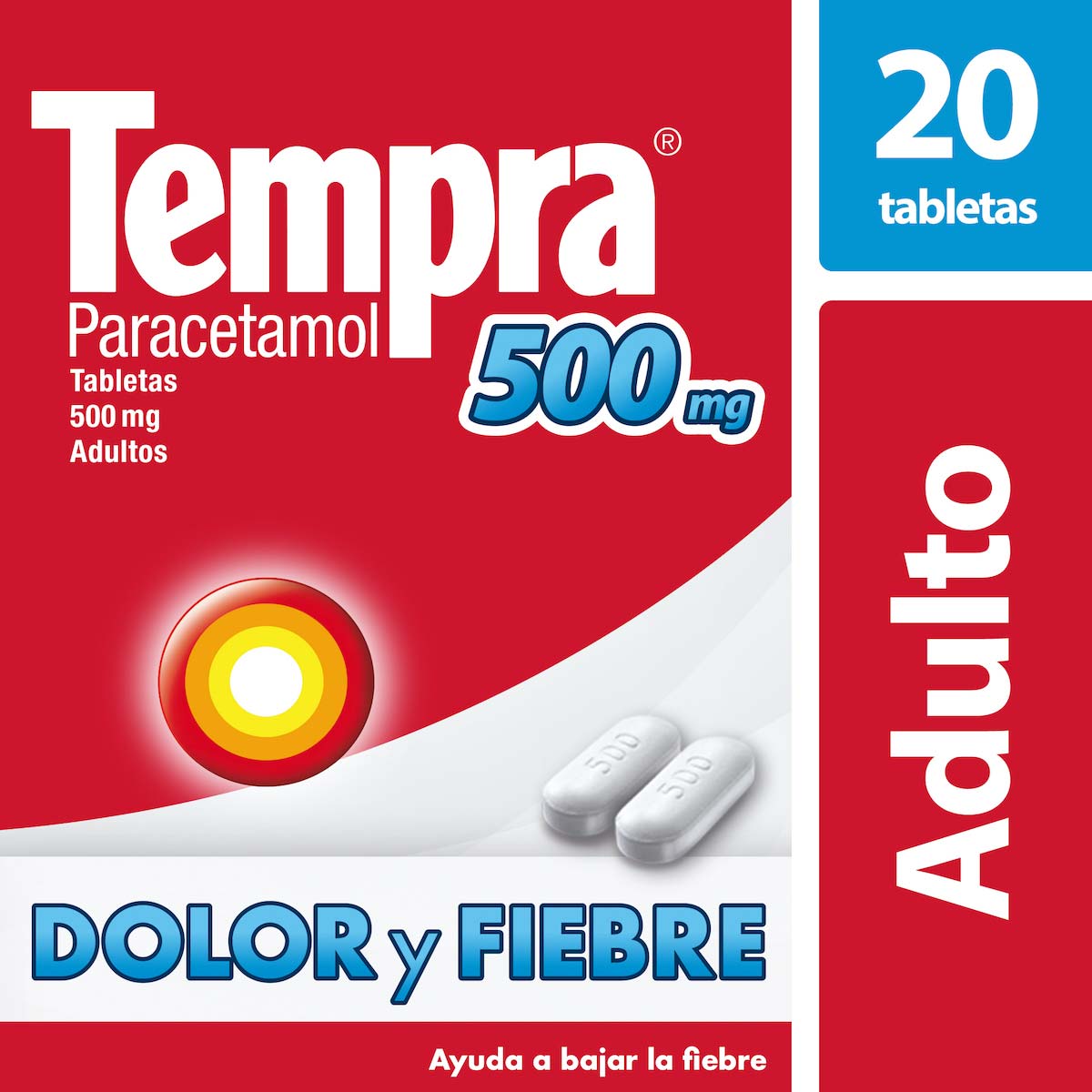 Tabletas Tempra 500mg Paracetamol Adultos 20 Tabletas | Chedraui