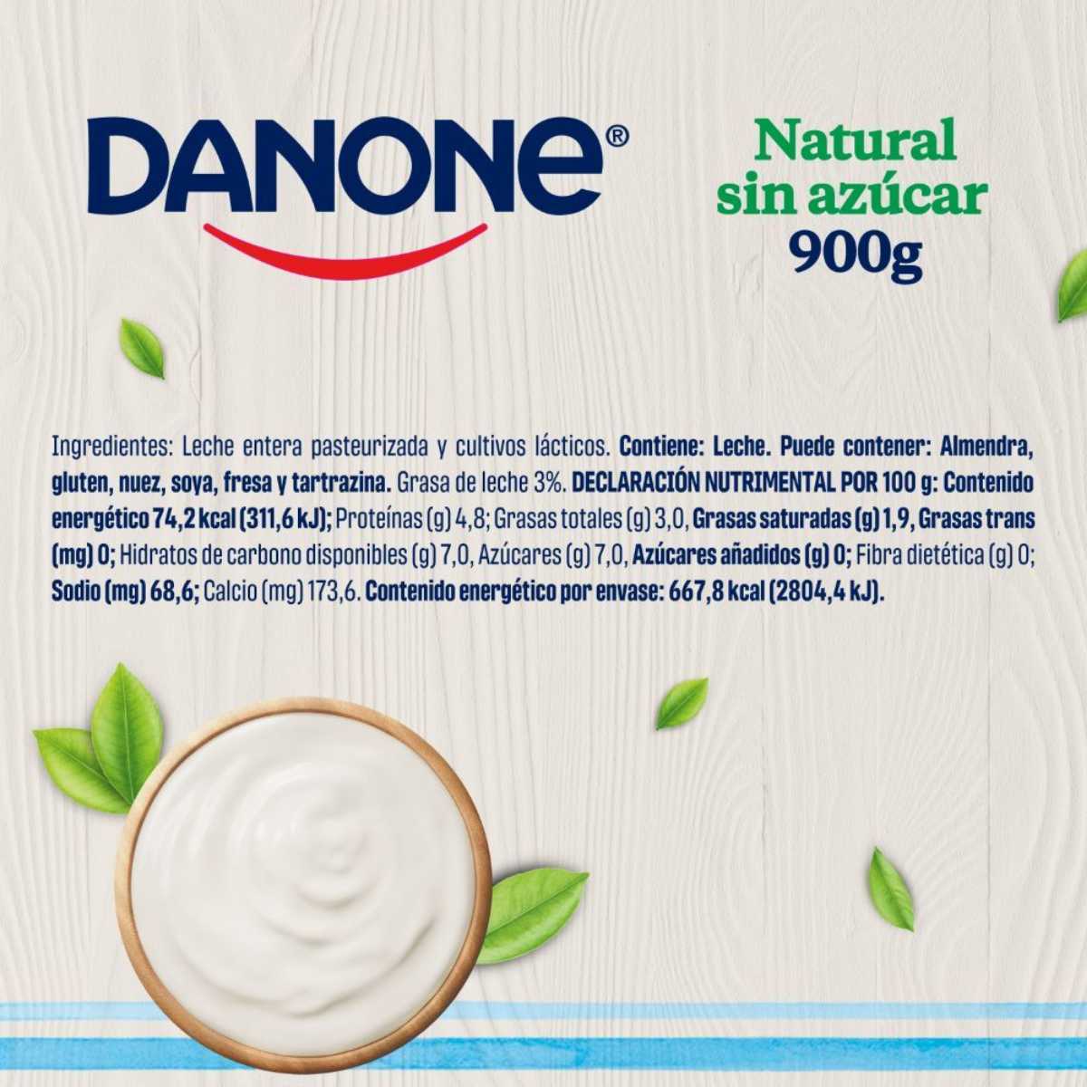 Yoghurt Danone Sabor Natural Sin Azúcar 900g | Chedraui