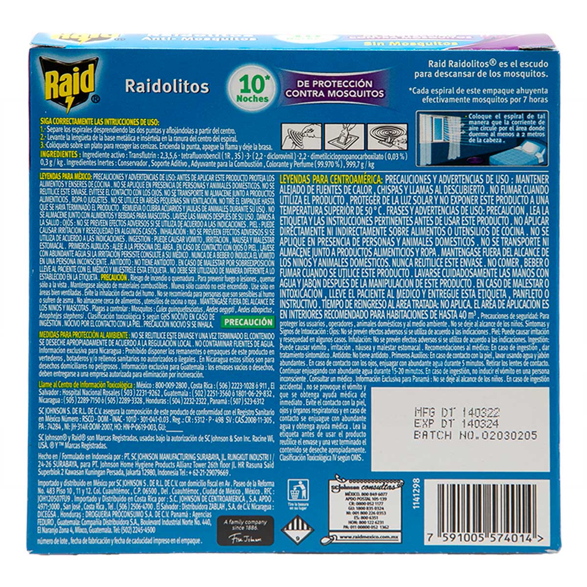 Insecticida Raid mata Mosquitos aroma lavanda 10 espirales de 12.0g ...