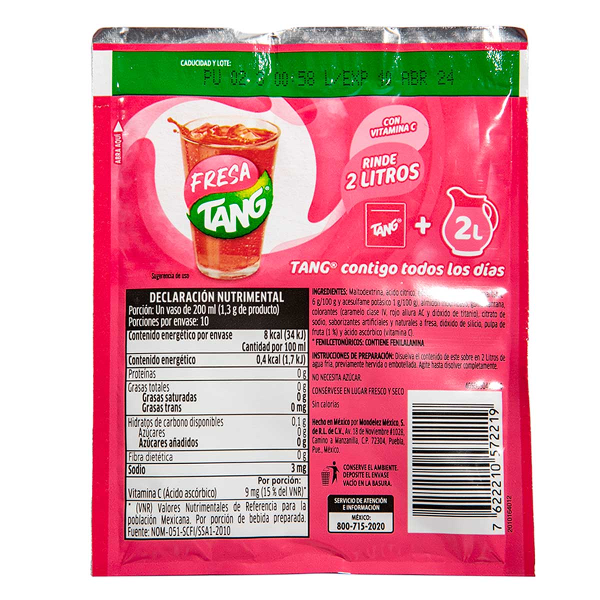 Bebida en Polvo Tang Sabor Fresa Sobre de 13g | Chedraui