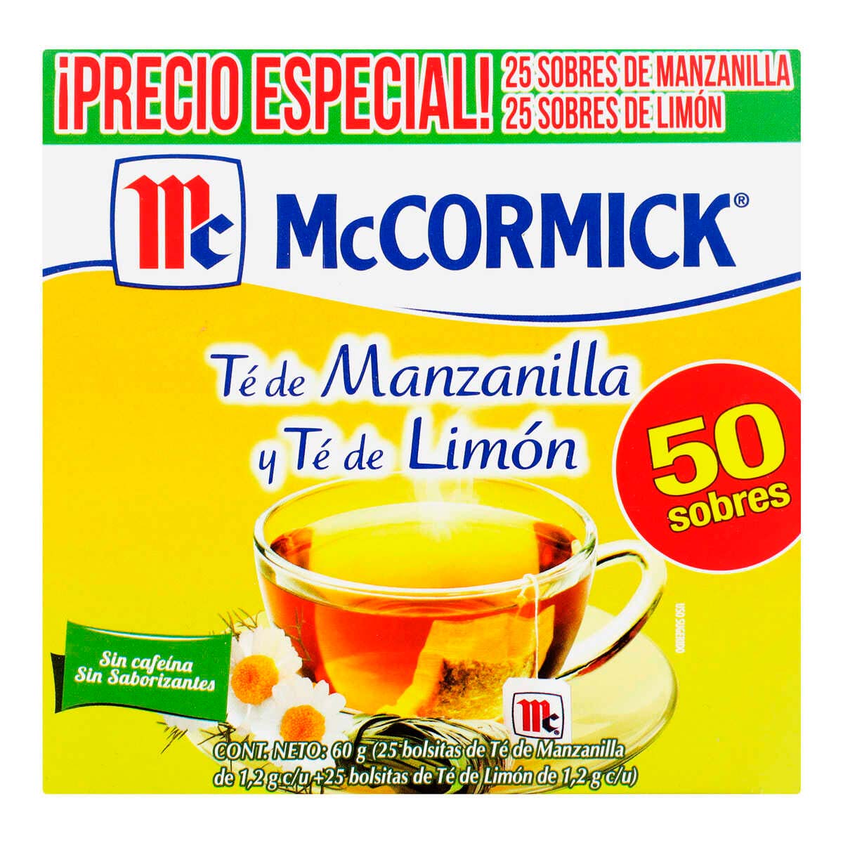 Té De Manzanilla Y Té De Limón Mccormick Con 50 Sobres | Chedraui