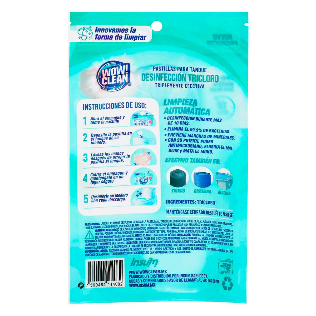 Pastillas Wow! Clean Desinfección Tricloro 5 Pastillas | Chedraui