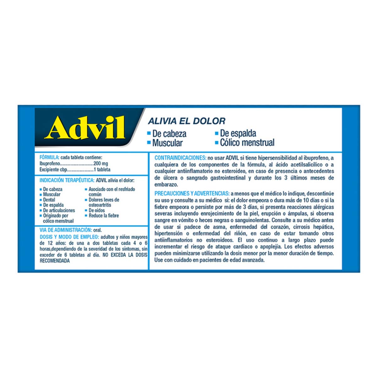 Tabletas Advil Analgésico Grageas 200mg | Chedraui