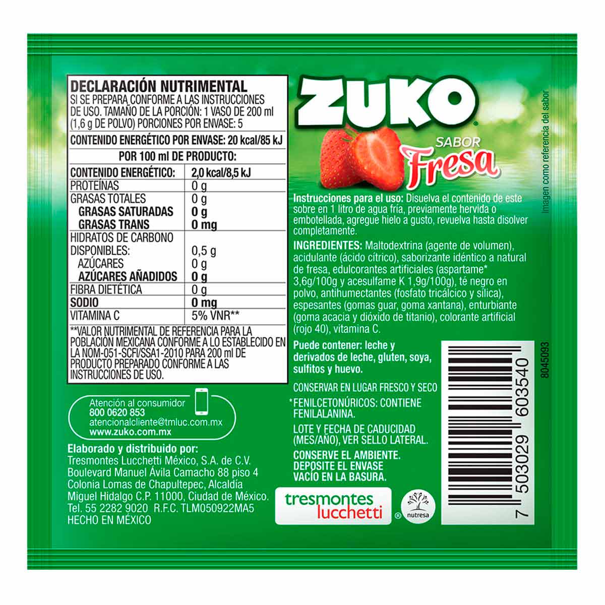 Saborizante ZUKO Sabor Fresa de 8g | Chedraui