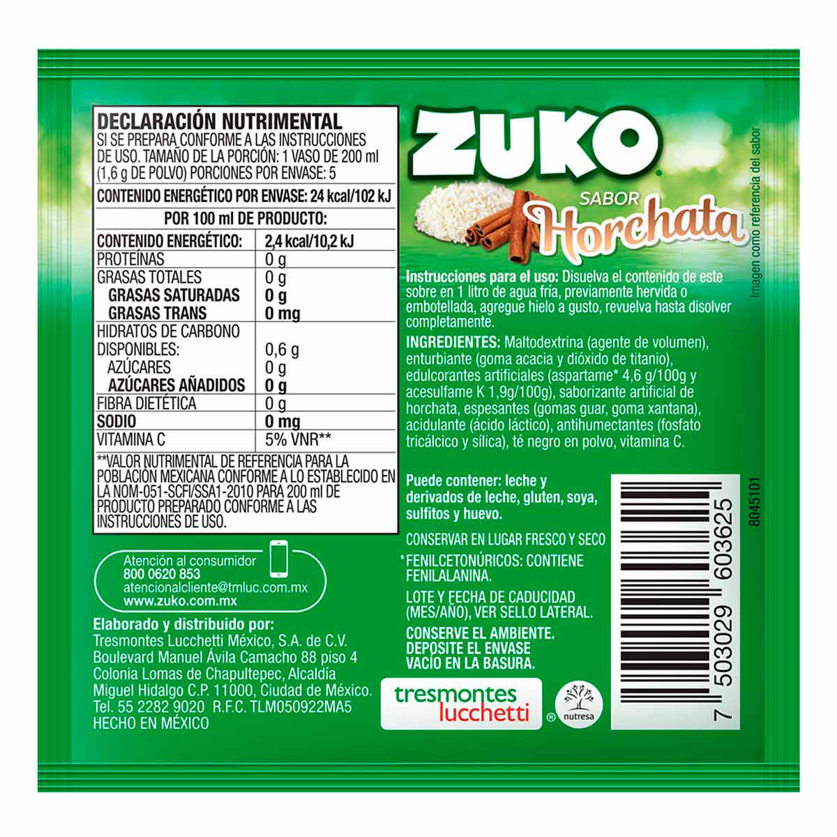 Saborizante ZUKO sabor Horchata 8g | Chedraui